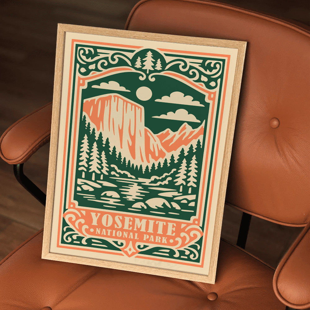 Yosemite National Park Retro Mountain Poster, Poster Only, Poster Home ...