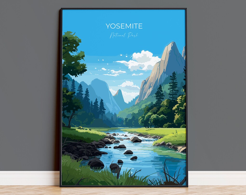 Yosemite Print, Travel Poster Of Yosemite, National Park Art, Yosemite ...