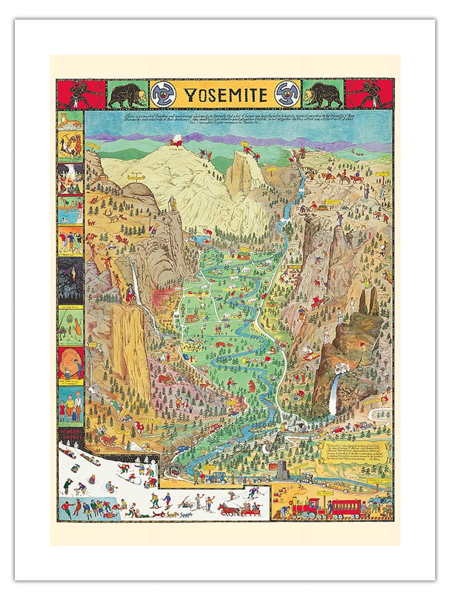 Yosemite Valley - Vintage Pictorial Map by Jo Mora c.1931 - Bamboo Fine ...