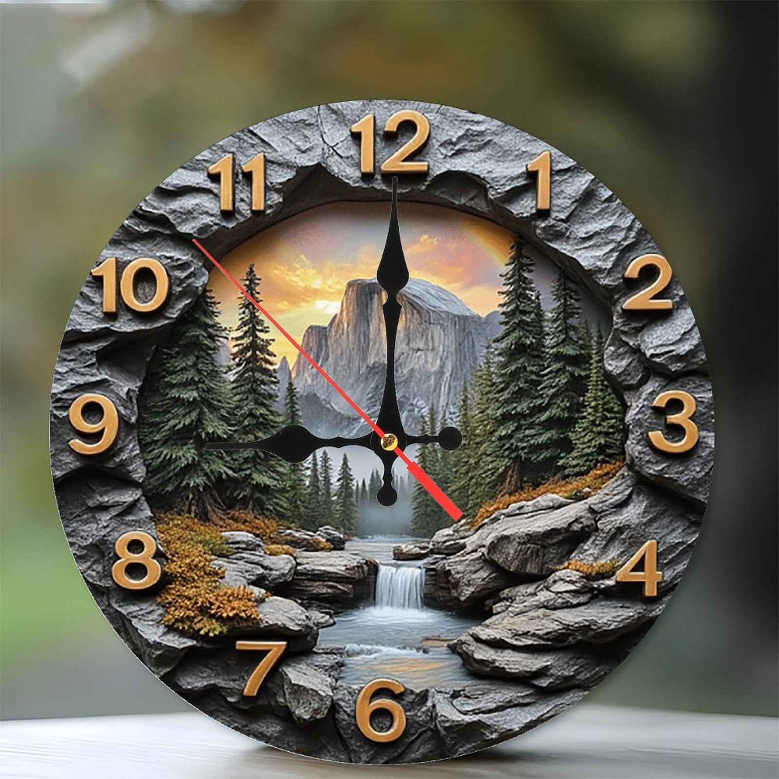 Yosemite Waterfall Mountain Landscape Wall Clock 10-Inch Silent Wooden ...