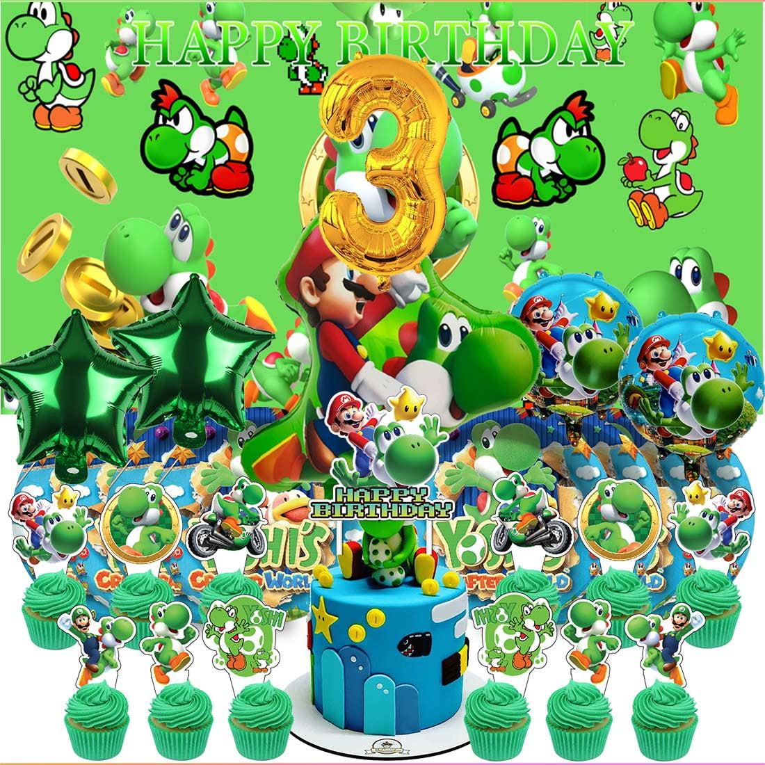 Yoshi 3rd Tableware Balloons Cake Toppers Backdrop Banner Supplies ...