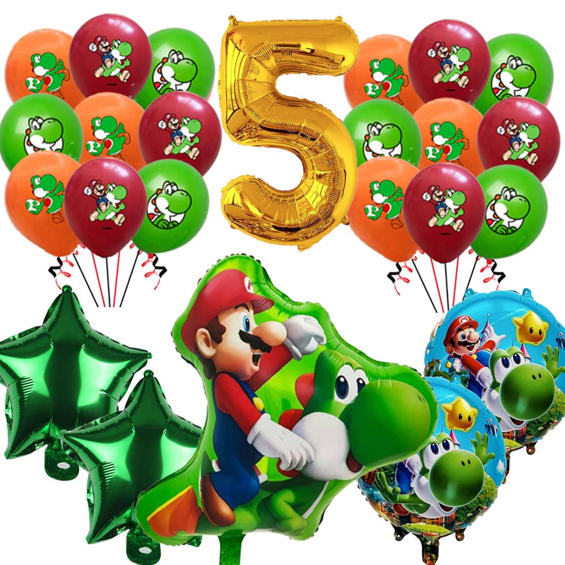 Yoshi Balloons Party Supplies 5th Big Number Decorations Decor Kit ...