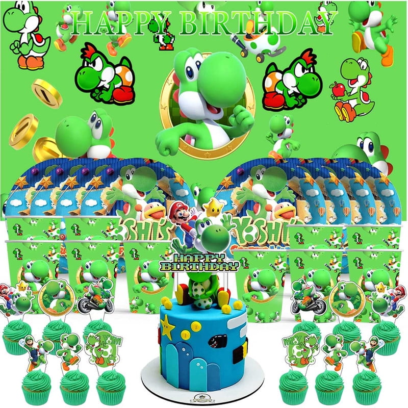 Yoshi Birthday Cups Party Supplies Decor Backdrop Paper Plates Fans ...