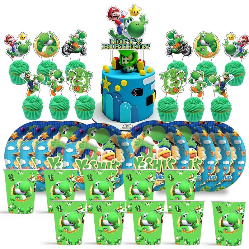 Yoshi Birthday Cups Party Supplies Plates Decorations Cake Topper Decor ...