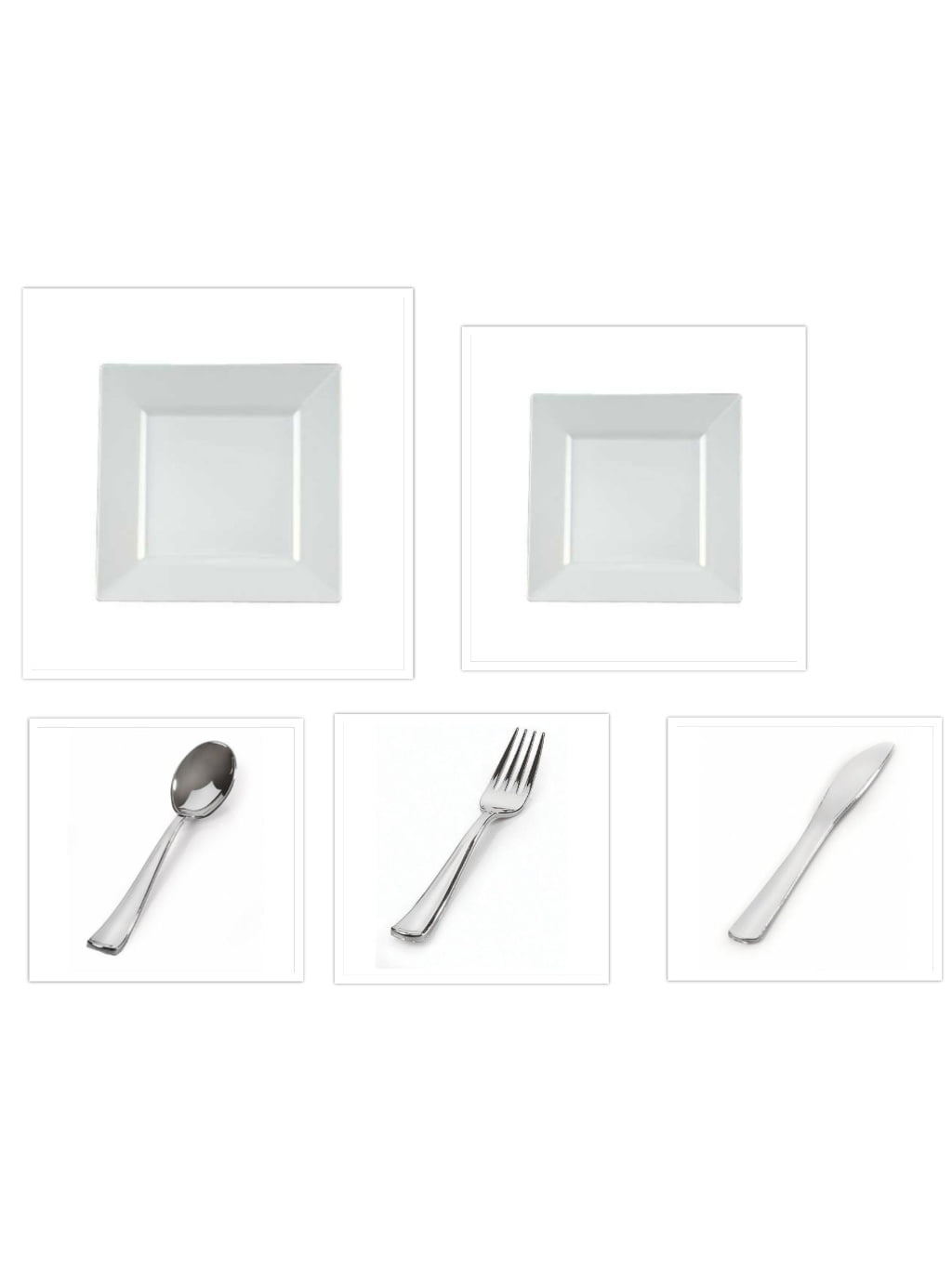 Yoshi China Disposable Plastic White Square Plates + Cutlery *Service ...