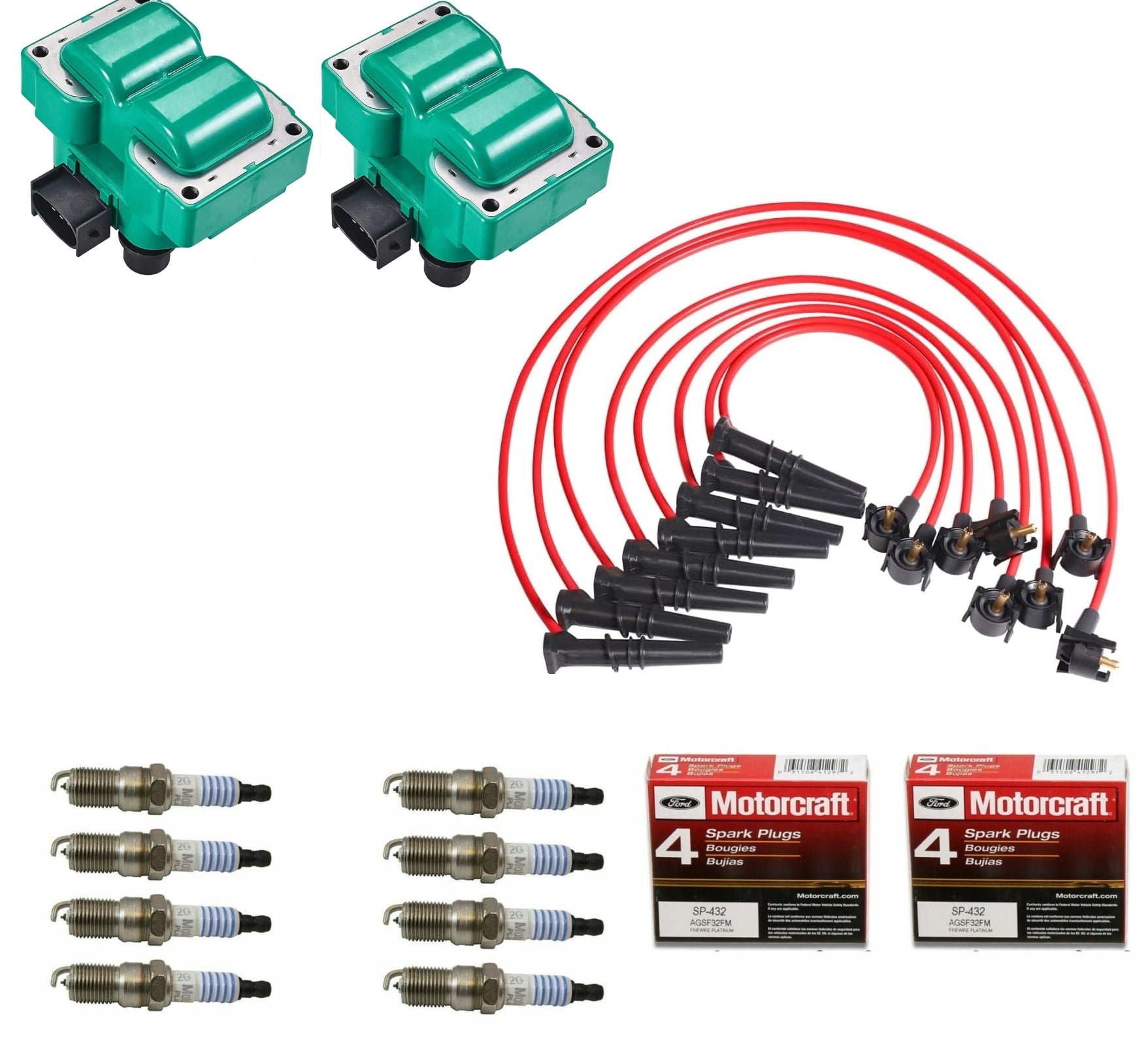 Yoshi Motors Pack of 2 Direct Ignition Coil and 8 Motorcraft Spark Plug ...
