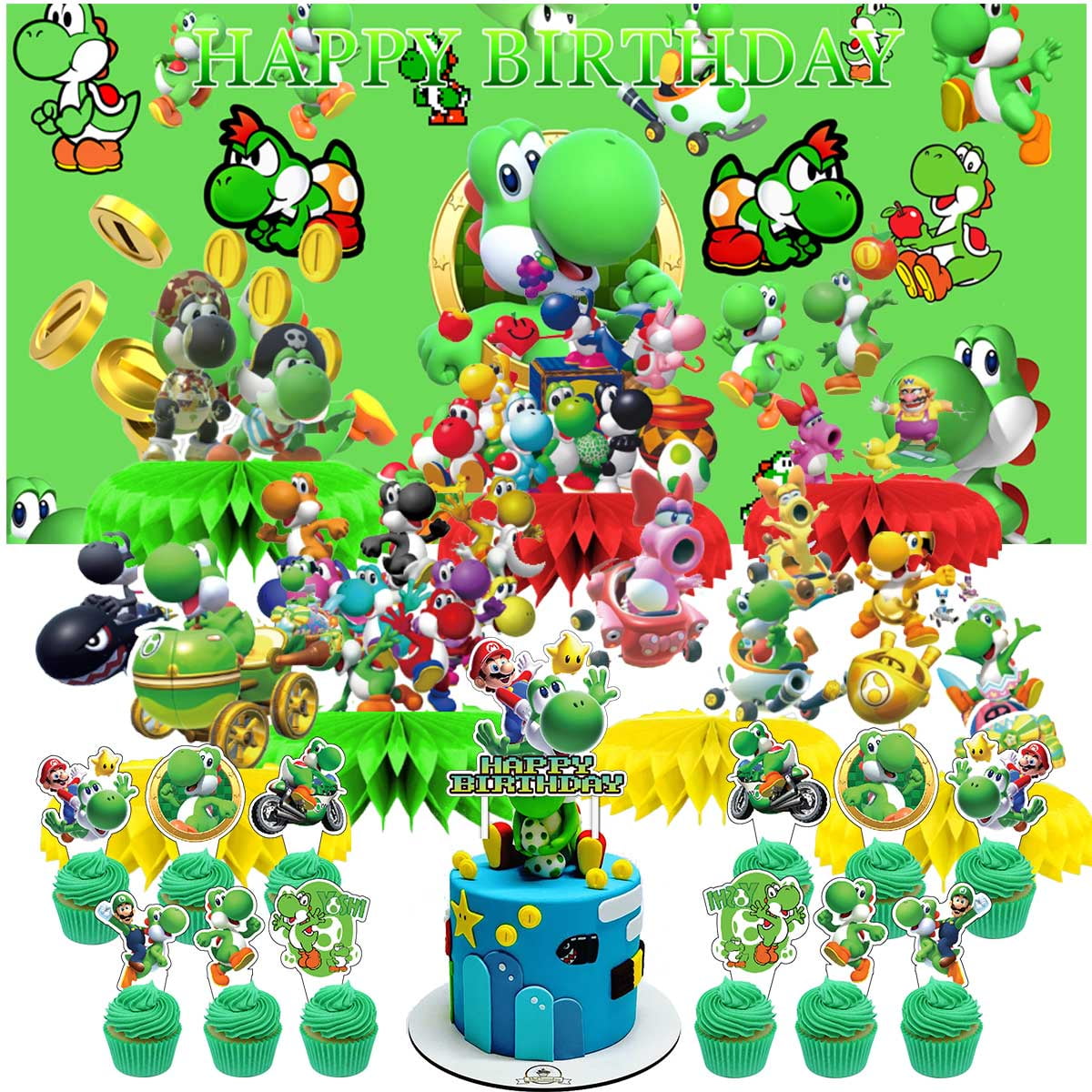 Yoshi Party Decorations Decor Supplies Honeycomb Centerpieces Table ...