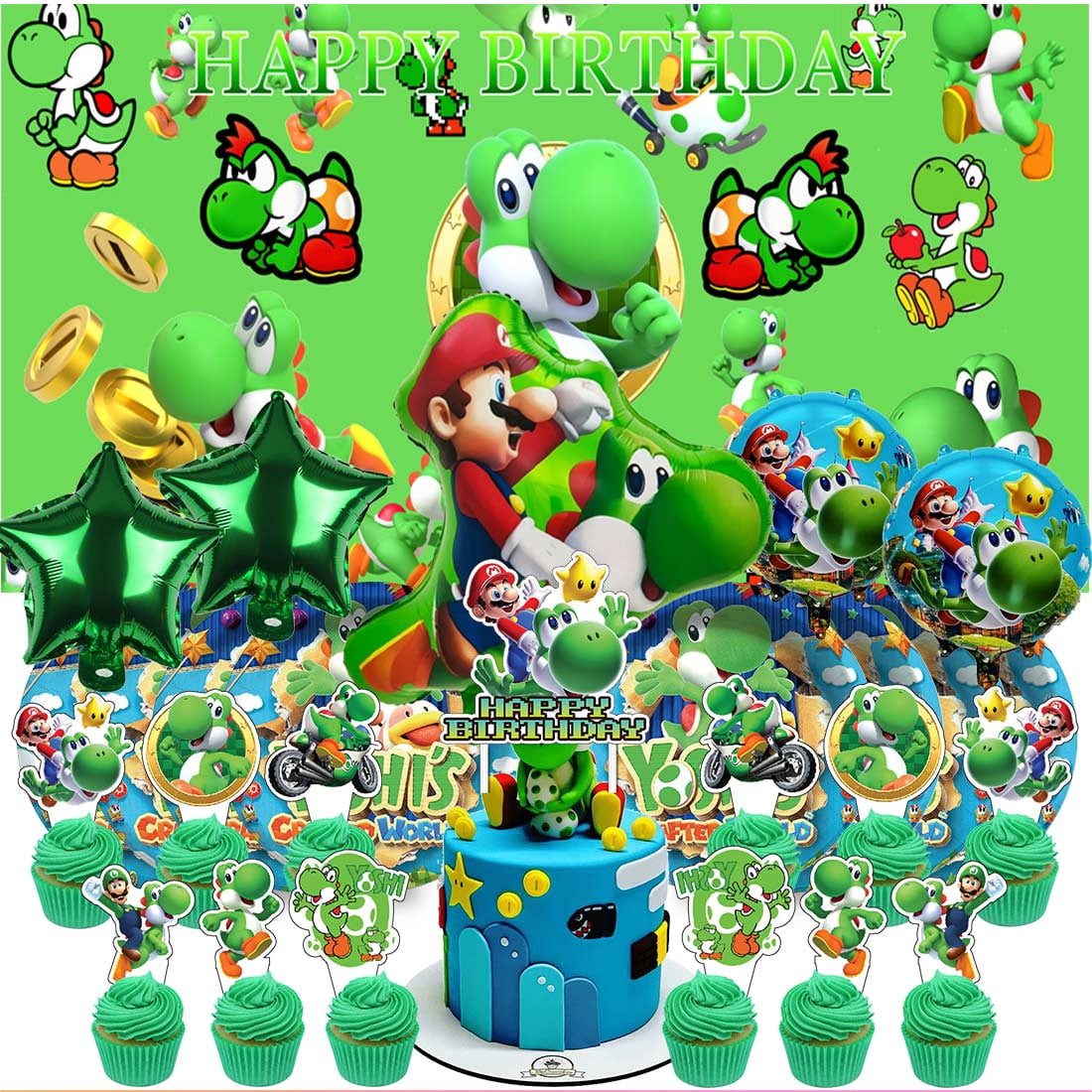 Yoshi Supplies Plates Decoration Backdrop Banner Birthday Decor ...