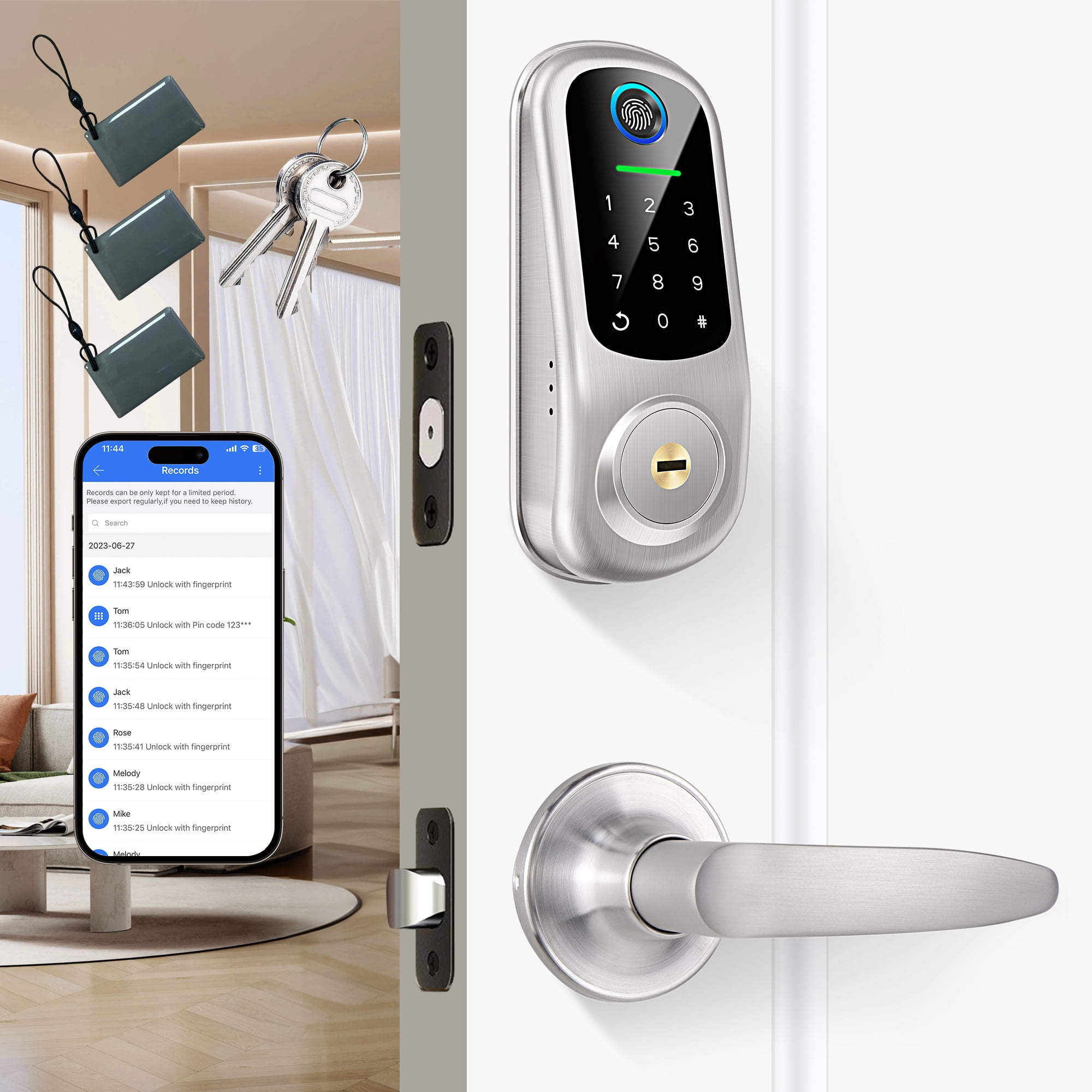 Yosimika Smart Locks for Front Door, Fingerprint Keyless Entry, App ...