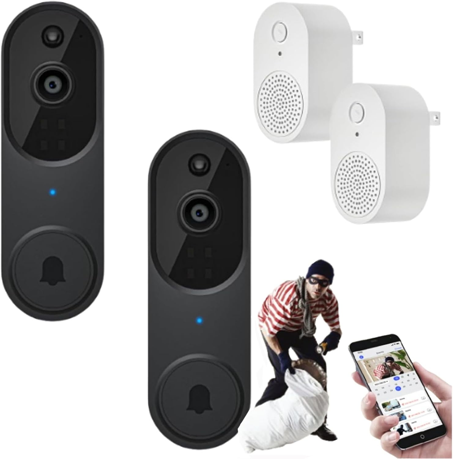 Yosora Safe Wireless Video Doorbell with Indoor Receiver - 1080p HD, AI ...
