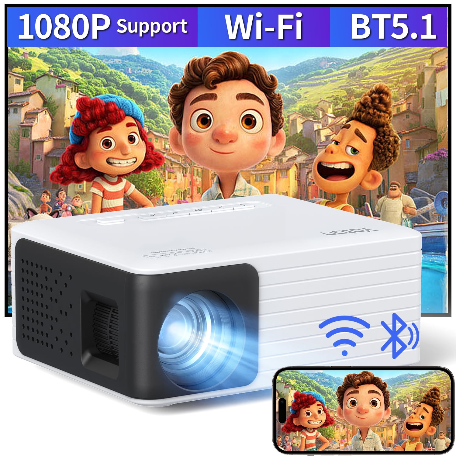 YOTON Mini Movie Projector, 1080P, Wireless HD, Bluetooth, LCD3.0 ...