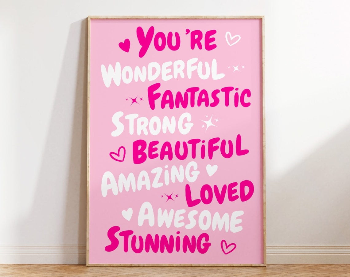 You Are Amazing Print, Pink Preppy Wall Art, 70S Pink Wall Art ...
