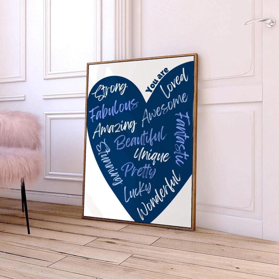 You Are Amazing Navy Heart Affirmation Wall Art, Unframed Canvas Size ...