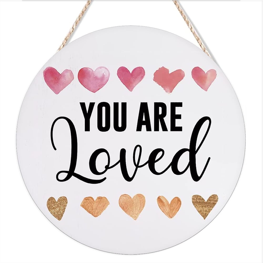 You Are Loved Round Hanging Wood Sign Boho Love Heart Decor ...