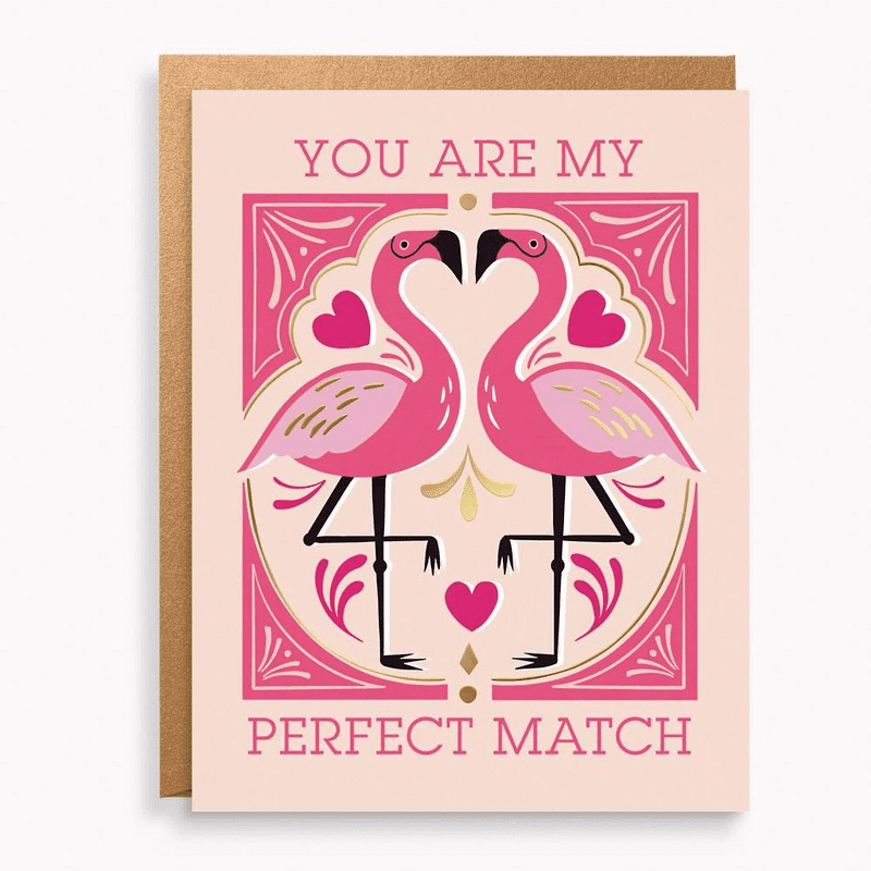 You Are My Perfect Match Flamingo Greeting Card – Cute Love Card for ...