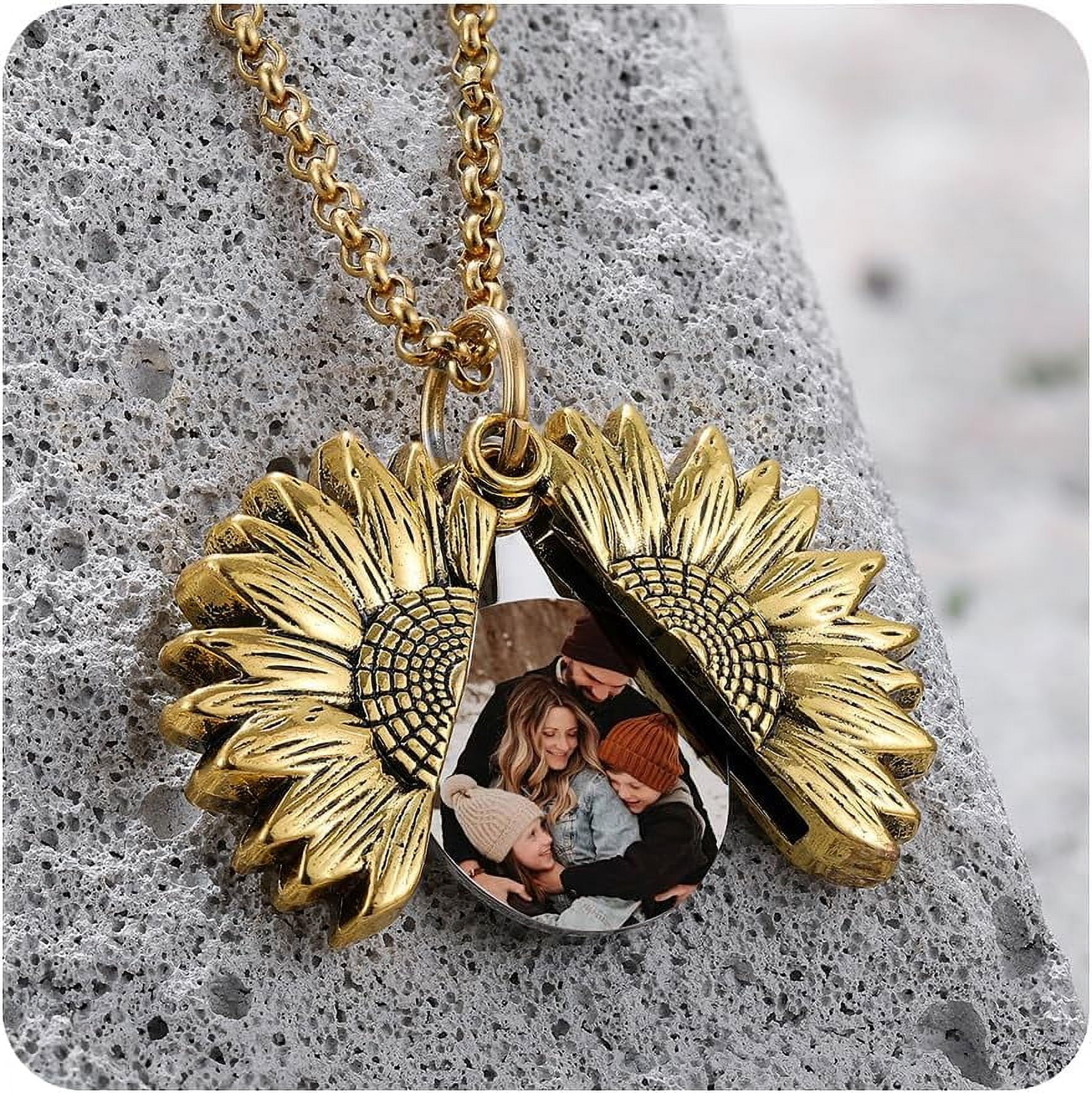 You Are My Sunshine Engraved Necklace Inspirational Sunflower Locket ...