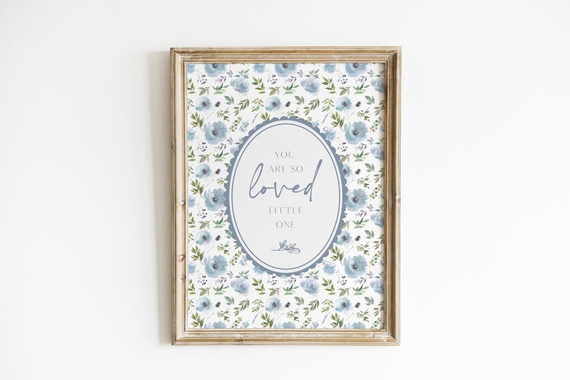 You Are So Loved Soft Blue Floral Nursery Poster, Unframed Size 16x24 ...