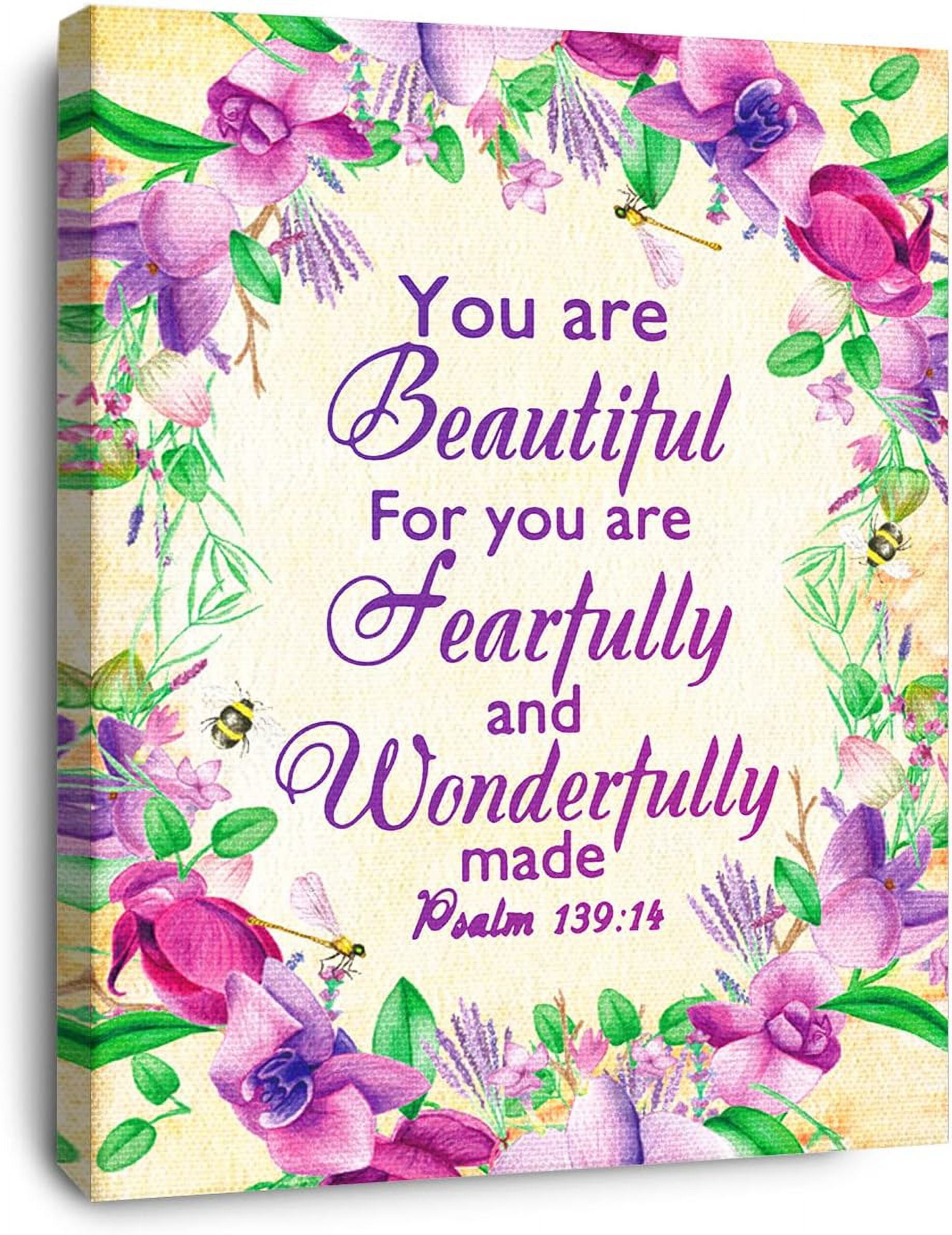 You Are Beautiful Psalm 139:14 Canvas Wall Art,Bible Verse Scripture ...