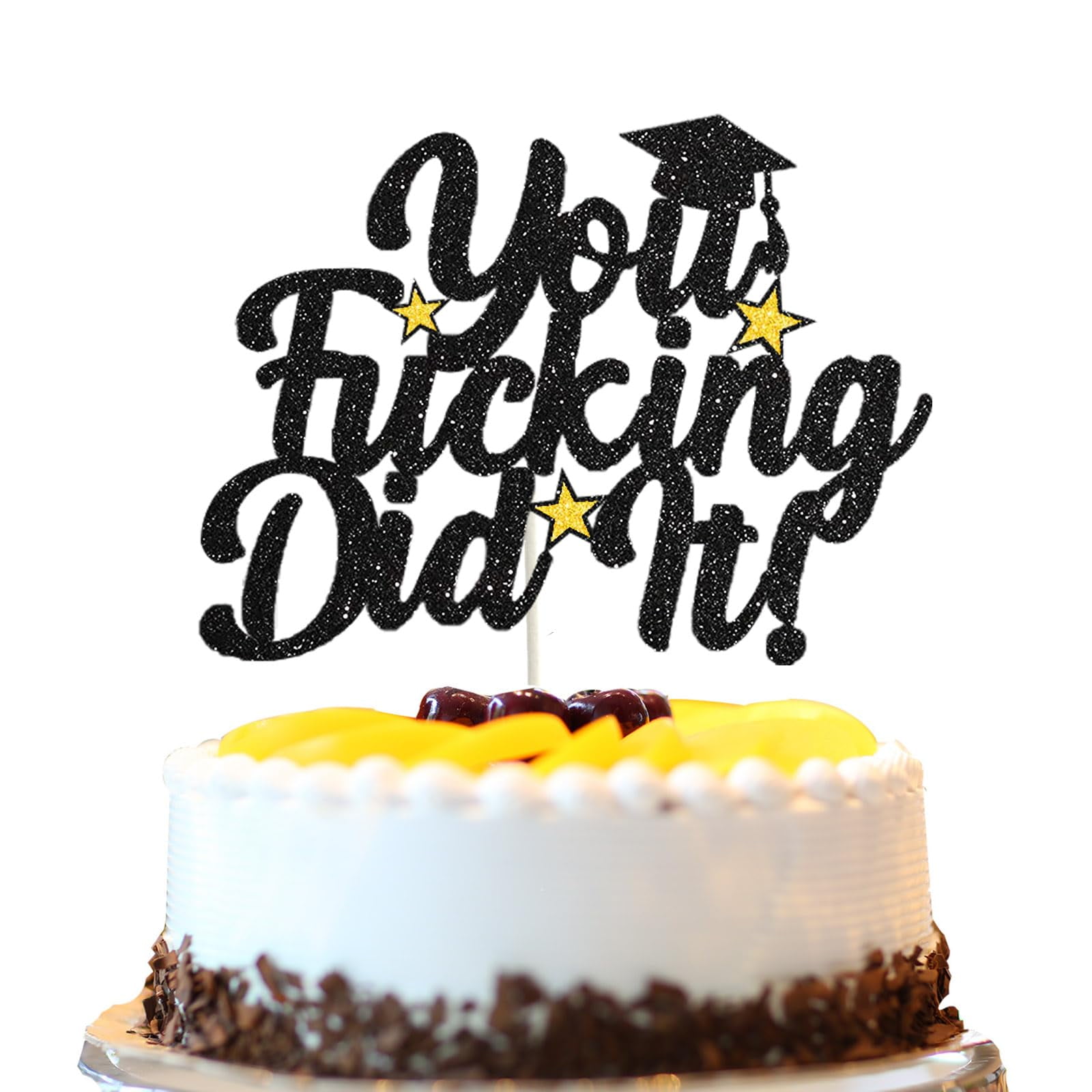 You Did It Cake Topper, Black COC1Glitter Funny Graduation Cake Pick ...