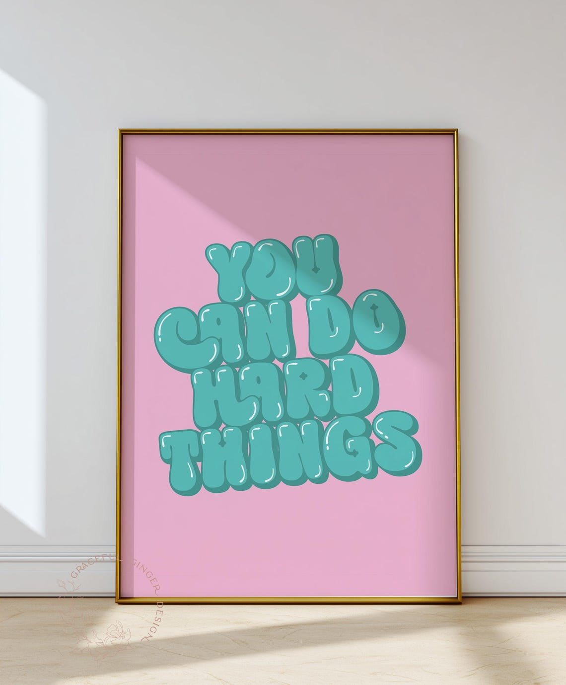 You Can Do Hard Things Print, Pink Teal Retro Typography Home Decor ...