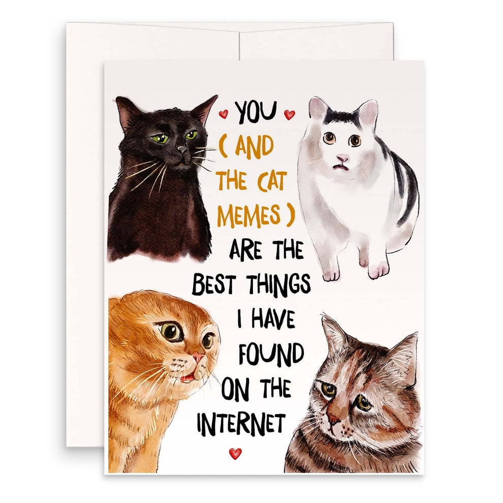 You & Cat Memes Greeting Card – Adorable Cat Illustrations – Blank ...