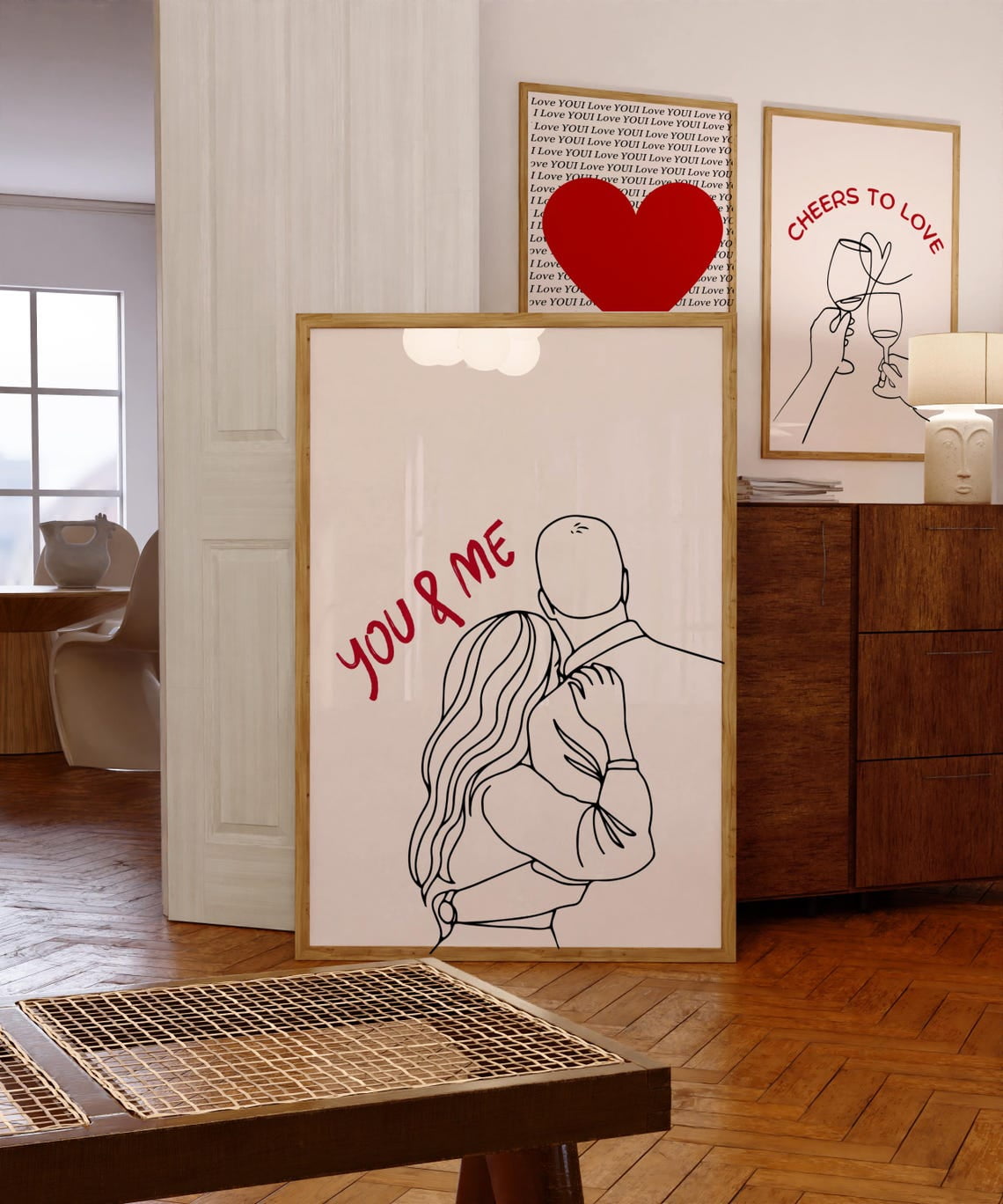 You & Me Couple Art Print – Romantic Hug Line Drawing, Minimalist Love ...
