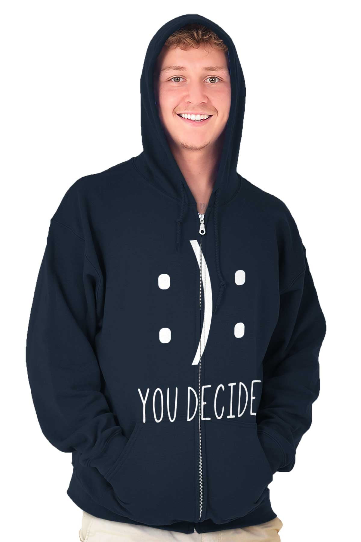 You Decide Happy Sad Emoticon Cute Unisex Plus Size Zip Hoodie Brisco ...