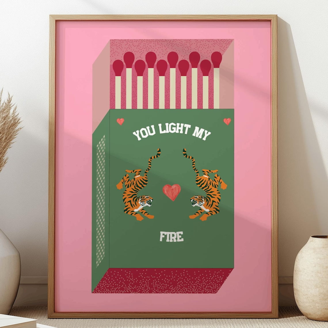 You Light My Fire, Pink Matchbox Poster, Retro Print Fire Poster ...