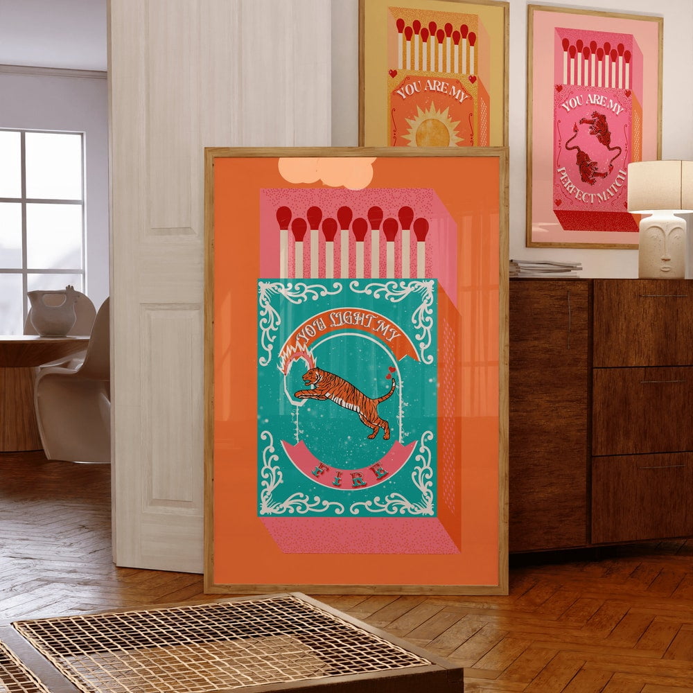 You Light My Fire, Orange Matchbox Poster, Retro Print Fire Poster ...