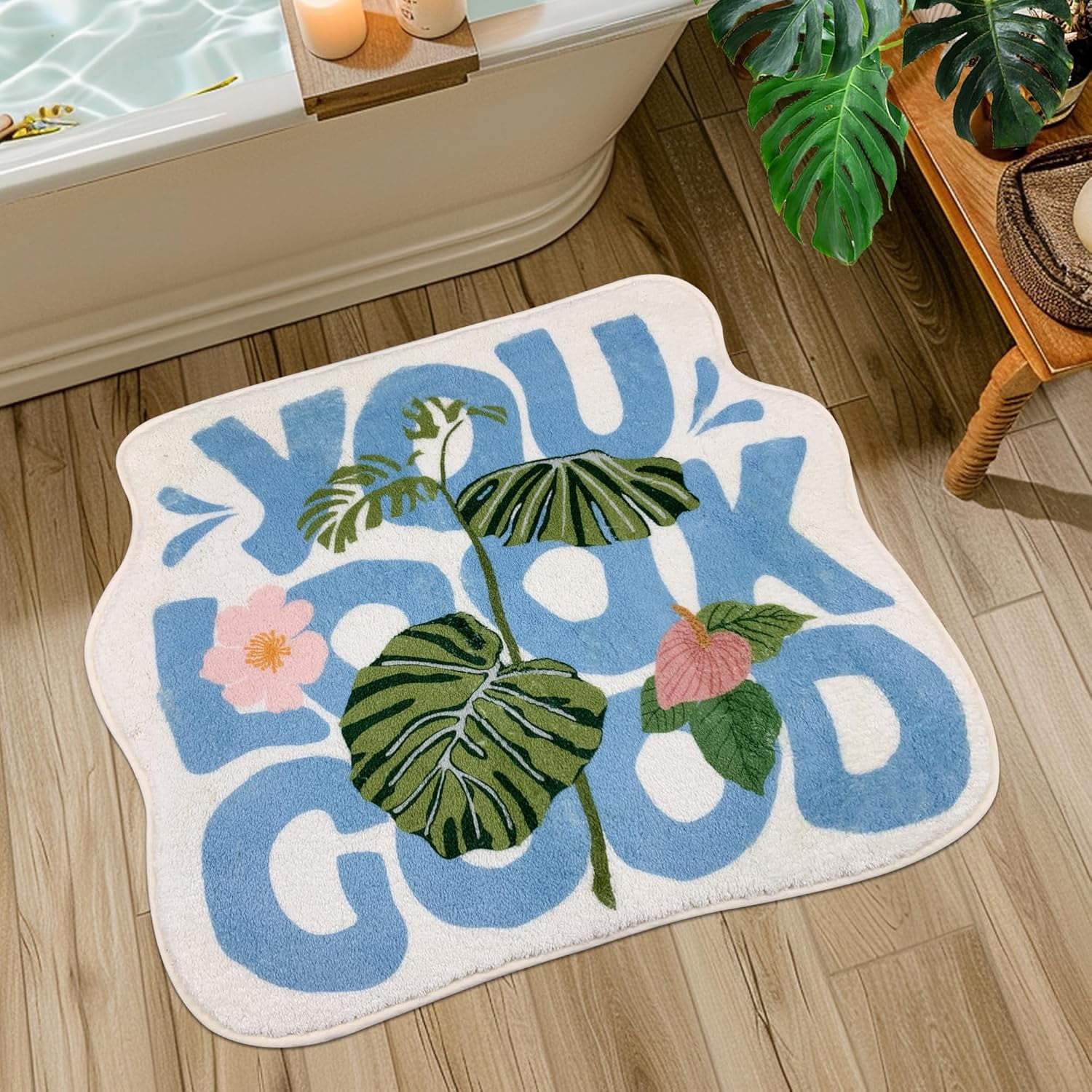 You Look Good Bath Mat Sky Blue Cute Funny Bathroom Rug, Soft Absorbent ...