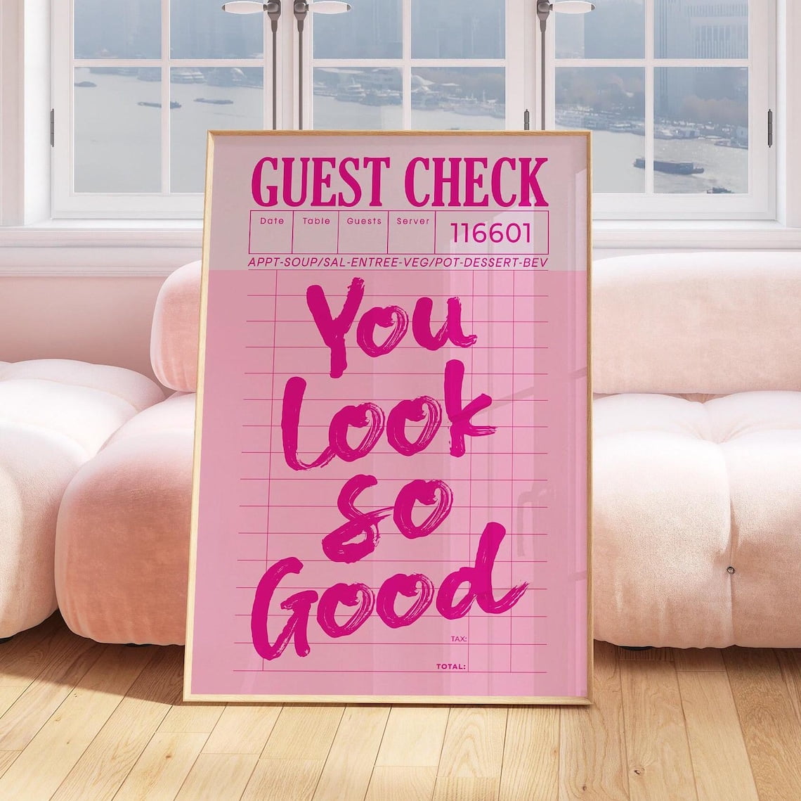 You Look So Good Print, Guest Check Poster, Trendy Funky Dorm Wall Art, Preppy Room Decor, Pink ...