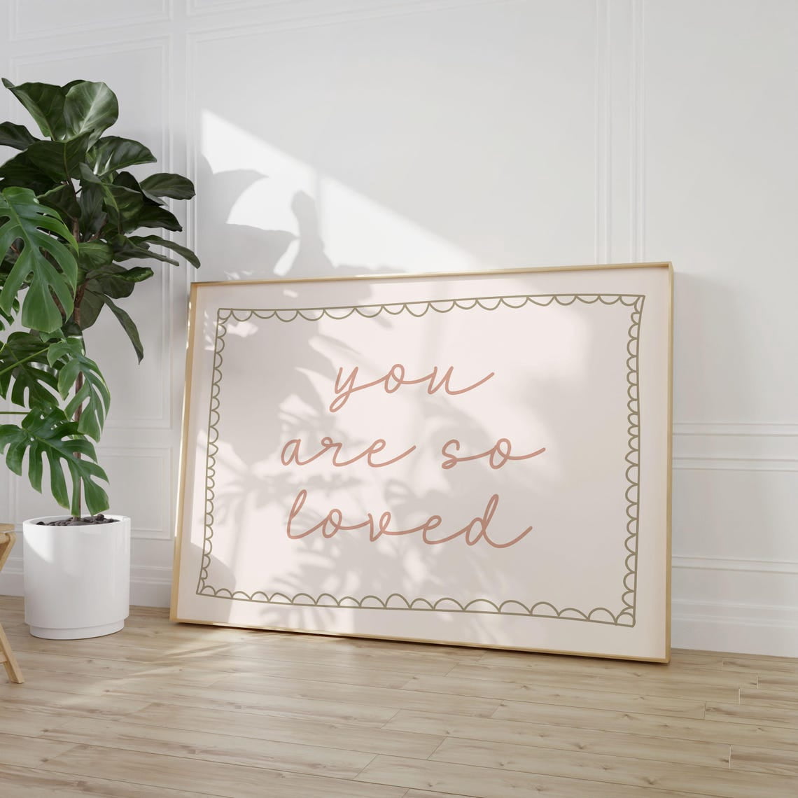 You Are So Loved Art Poster, Sage Green And Peach Boho Hand Drawn ...