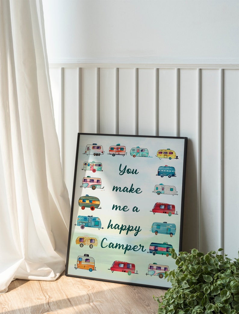 You Make Me A Happy Camper Art Print, Couple Art, Camping Art ,Decor ...