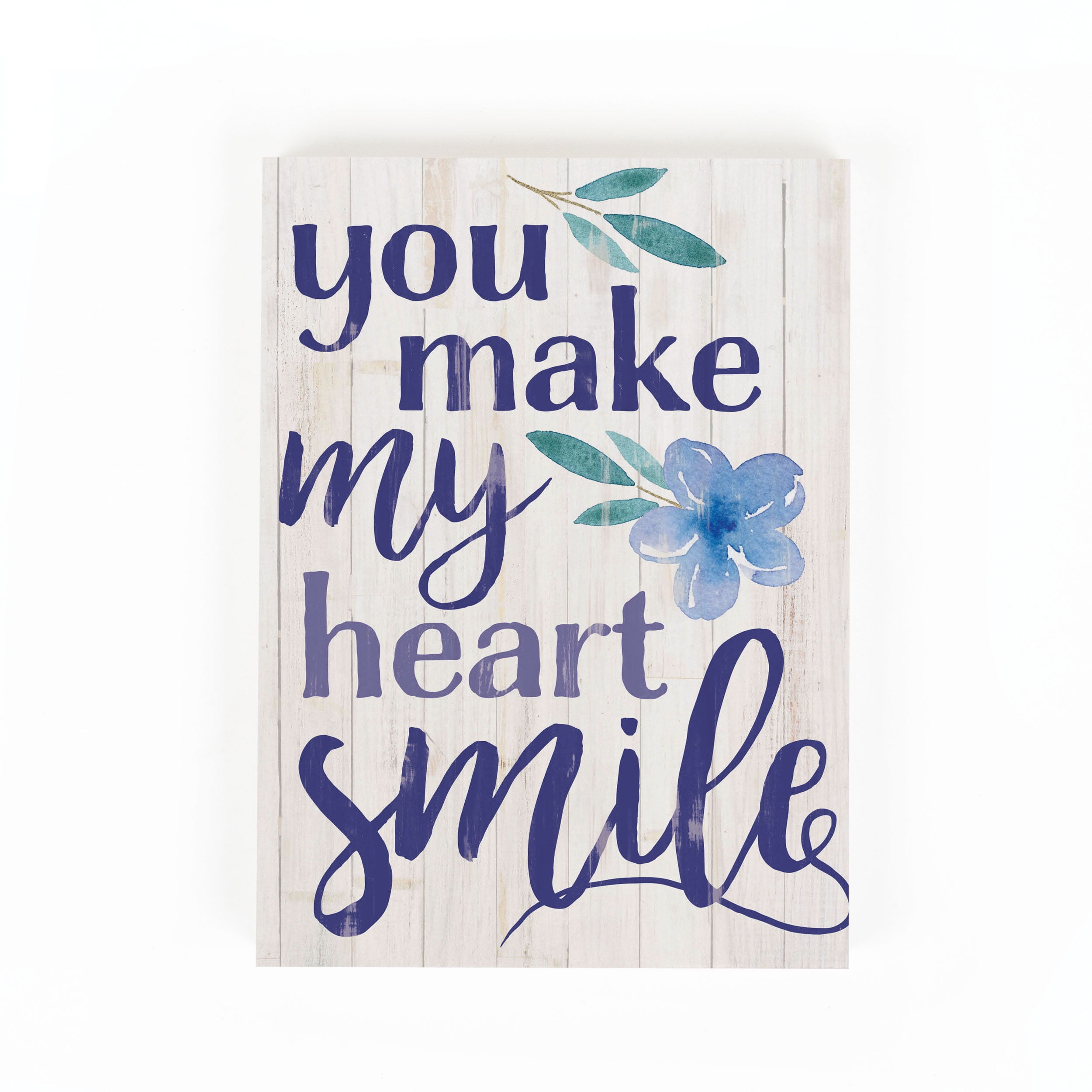 You Make My Heart Floral Blue 7.3 x 5.5 Pine Wood Valentine's Word ...