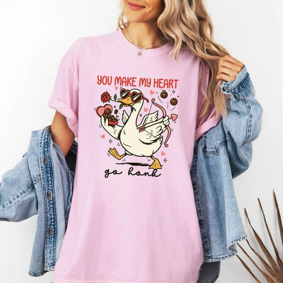 You Make My Heart Go Honk Valentine Shirt Front Print Cute Goose Love ...