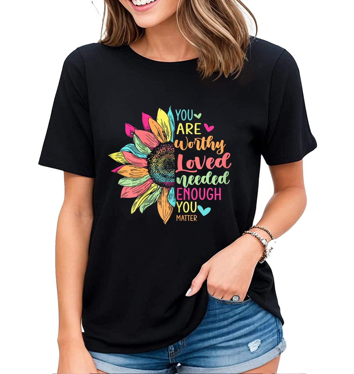 You Matter Be Kind Flower Self Care Mental Health Awareness Women T-Shirt Black Medium - Walmart.com