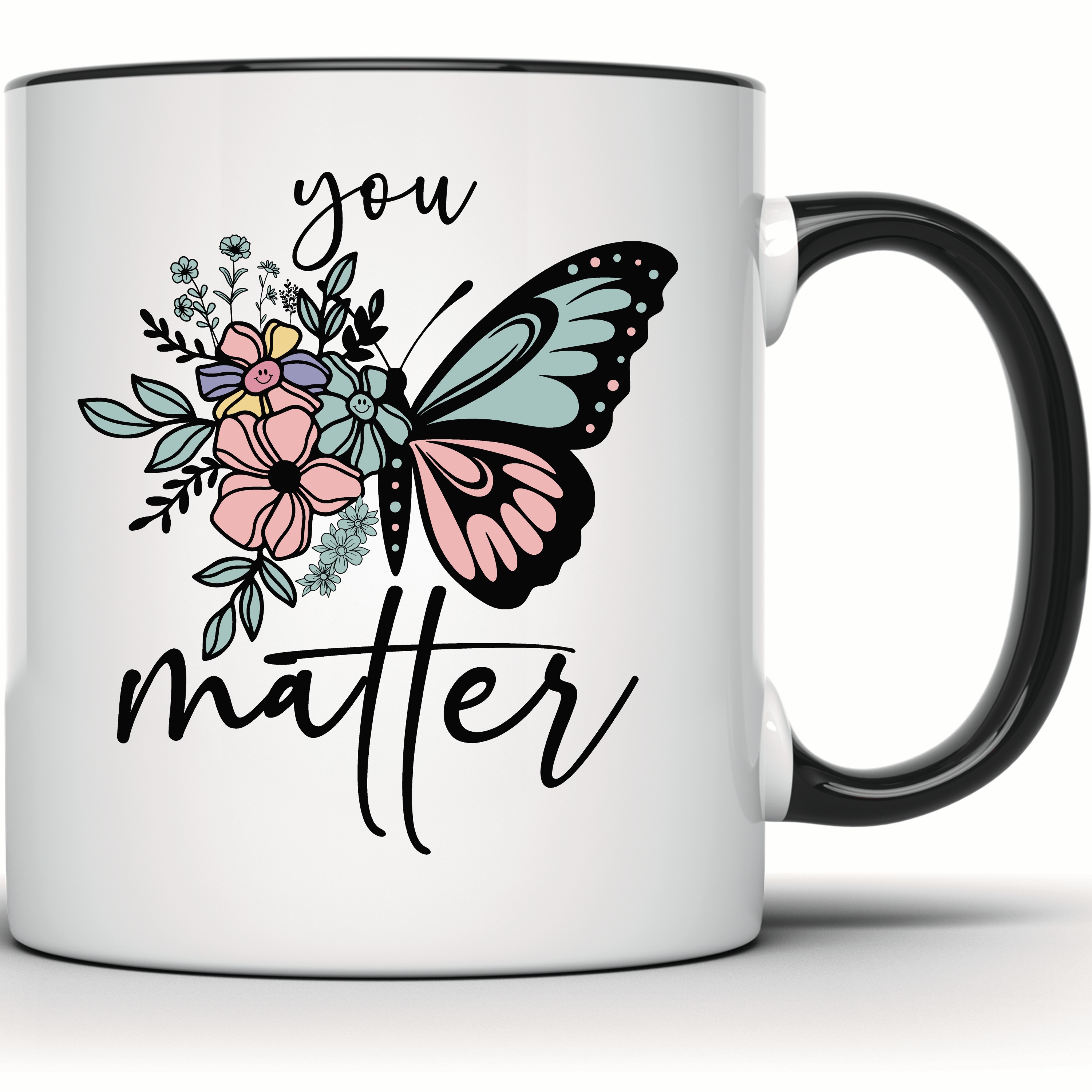You Matter Butterfly Floral Mug - Inspirational Positive Mug, Cute ...