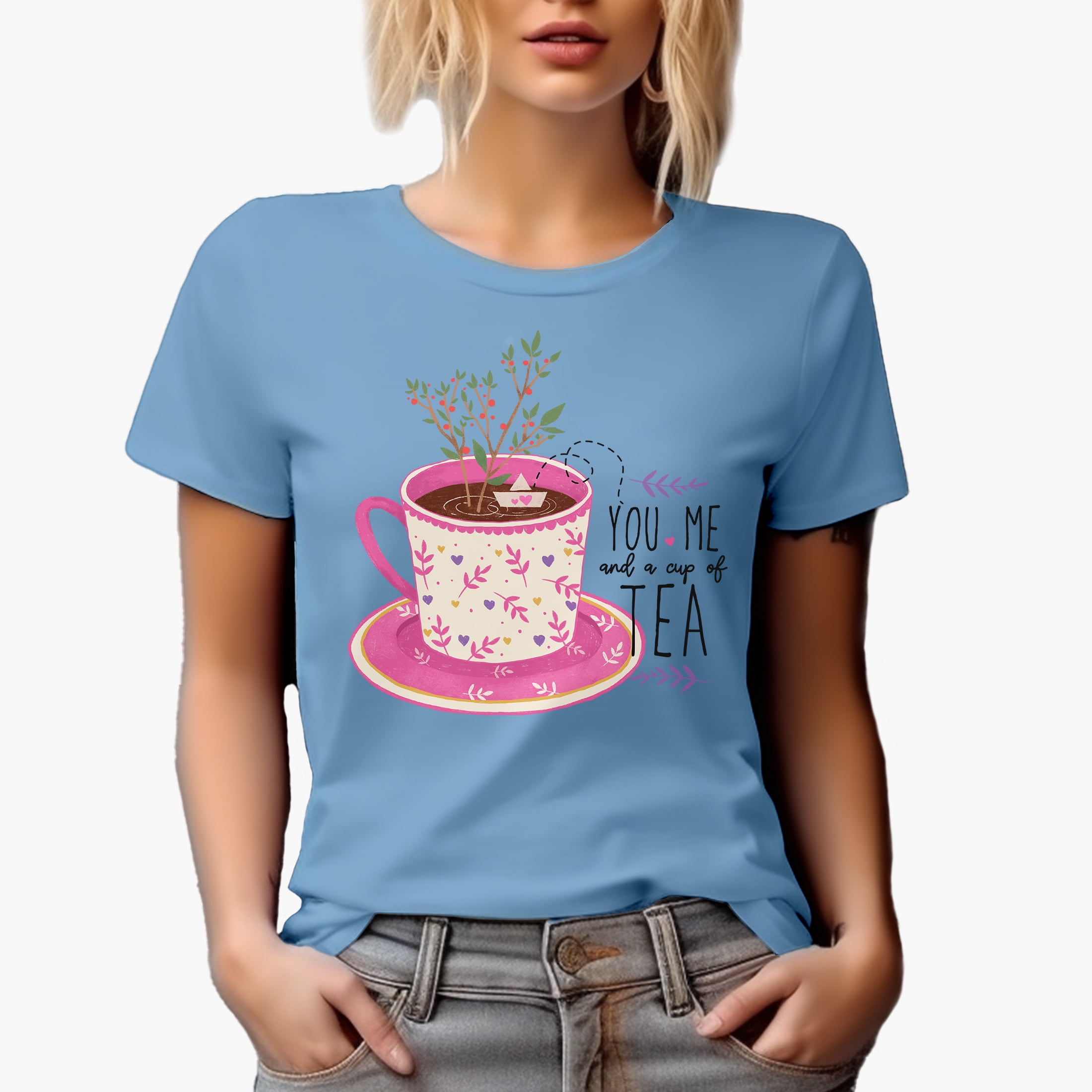 You, Me and a Cup of Tea Quote with Cute Hand Drawn Teacup, Valentine's ...