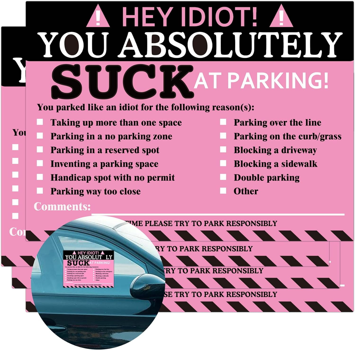 You Parked Like an Idiot Business Stickers 7.5x5.5 inch Multi Reasons ...