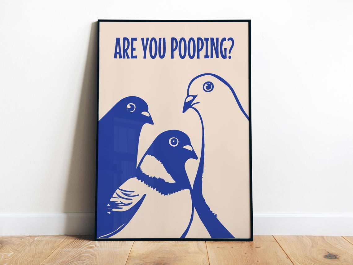 Are You Pooping Art Print Funny Bathroom Wall Art Blue Above Toilet Art ...