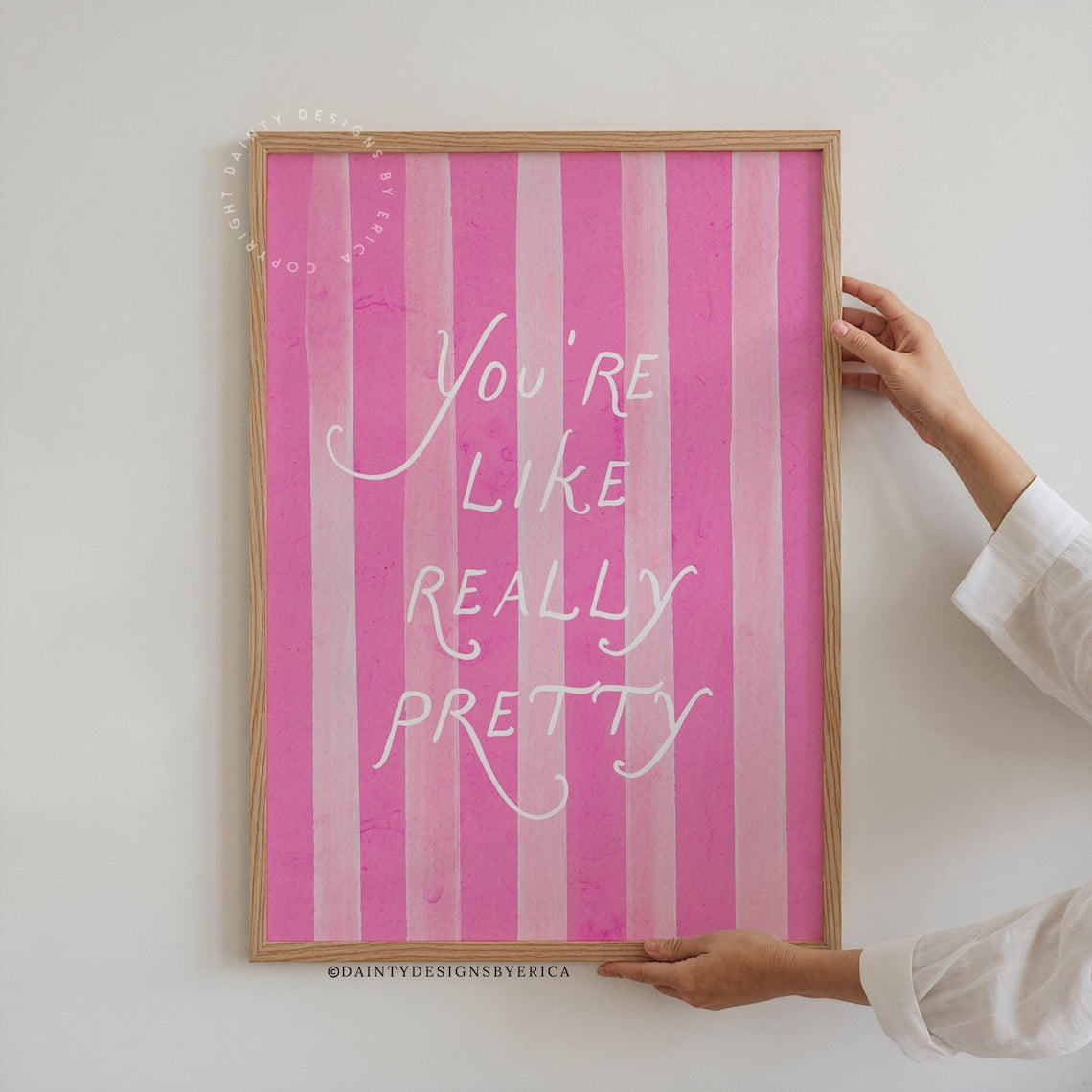 You’Re Like Really Pretty Poster, Trendy Pink Striped Wall Art, Preppy ...