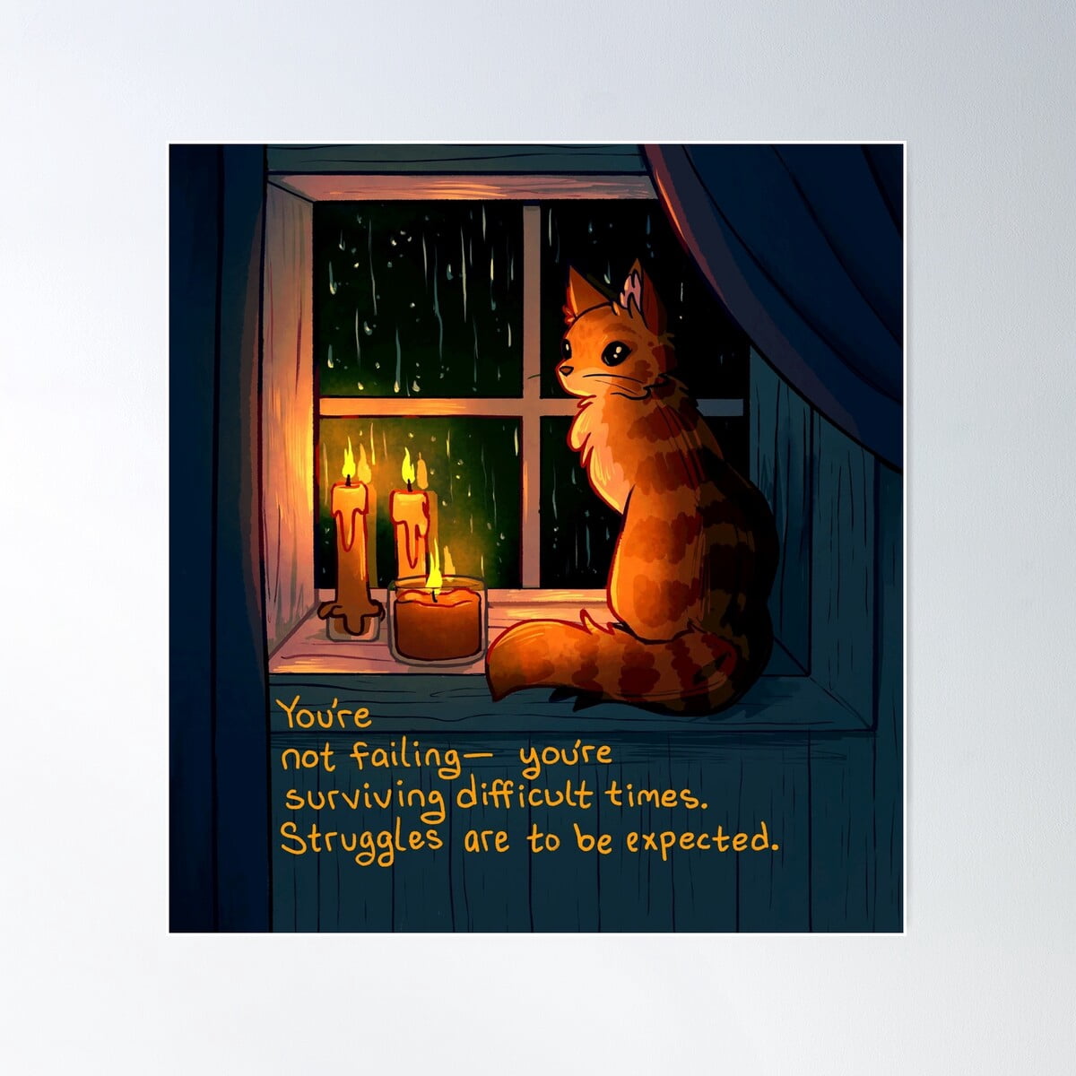 You'Re Surviving Difficult Times Rainy Window Cat Poster Wall Art ...