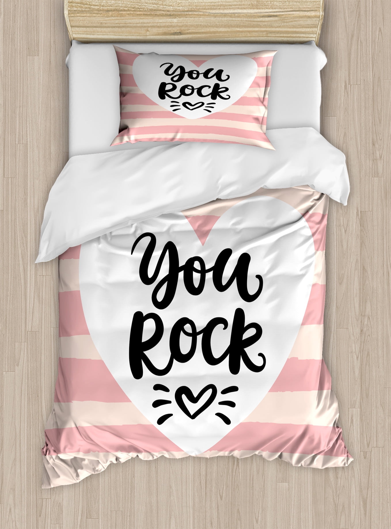 You Rock Duvet Cover Set, Cursive Typography on Striped Background ...