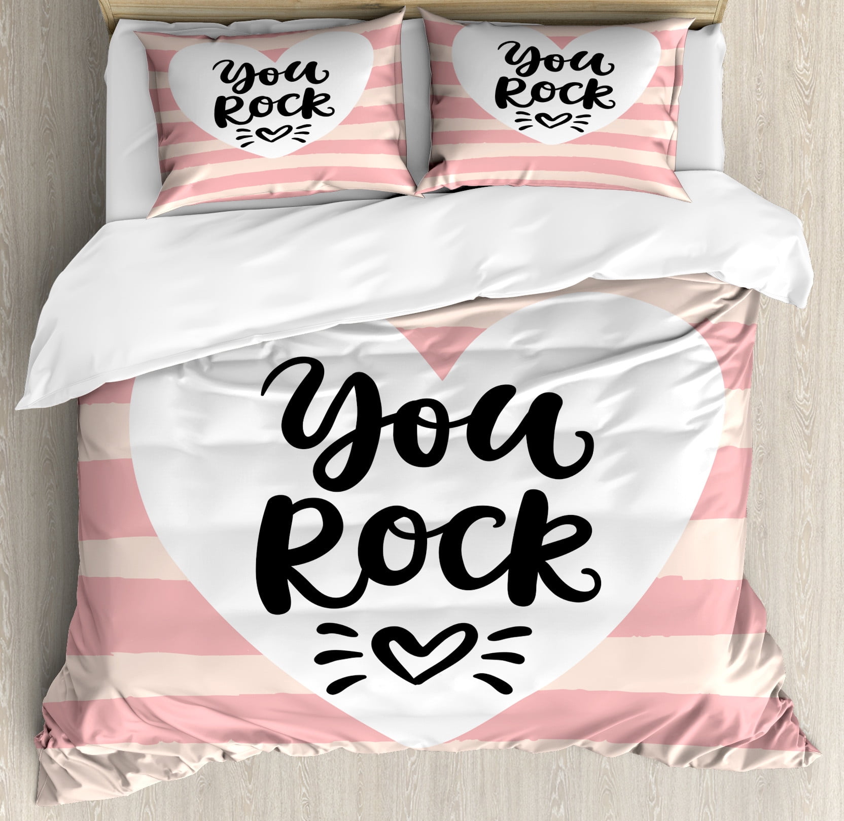 You Rock Duvet Cover Set, Cursive Typography on Striped Background ...