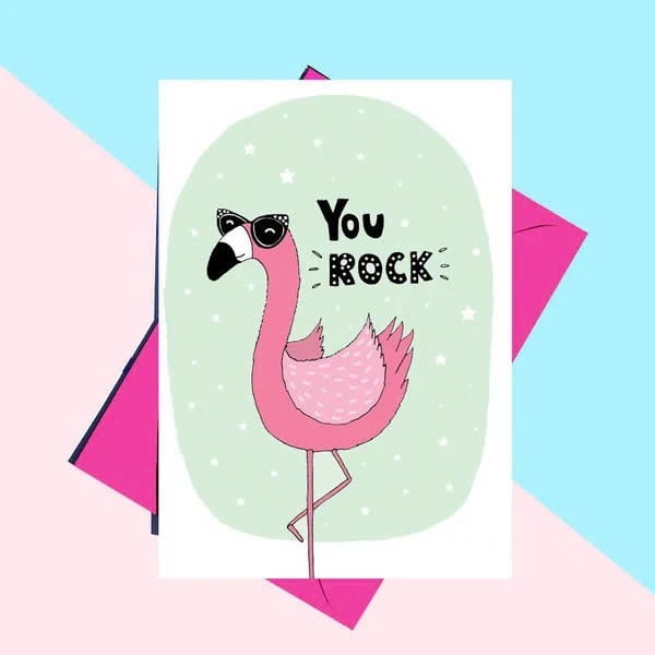 You Rock Flamingo Greeting Card – Fun and Colorful Design – Perfect for ...