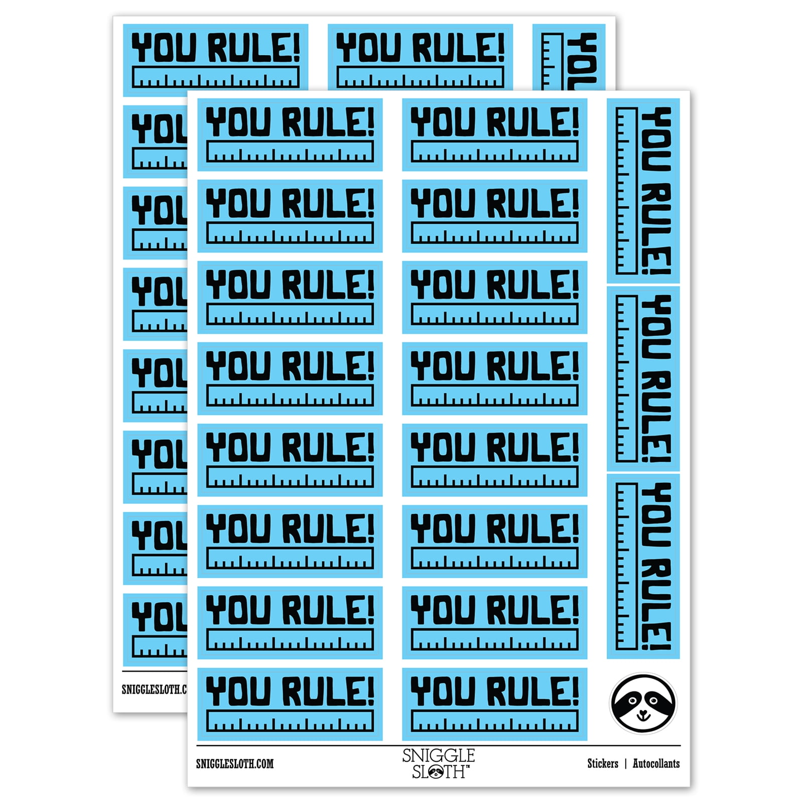 You Rule Ruler Teacher Student School Sticker Set - Light Blue - Gloss ...