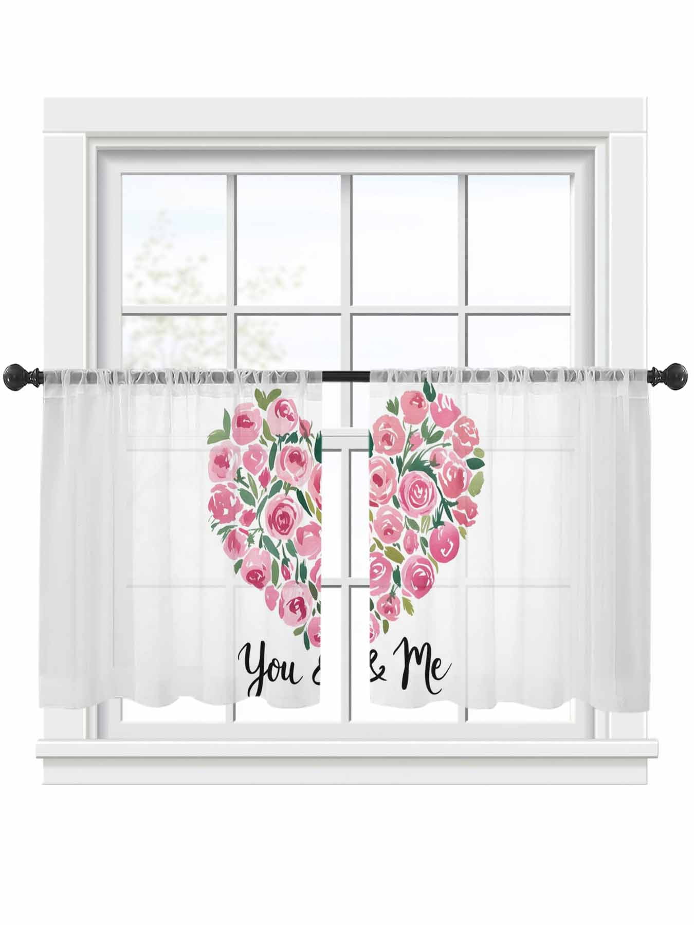 You and Me Sheer Curtains 2 Panels Set Valentine's Day Watercolor Pink ...