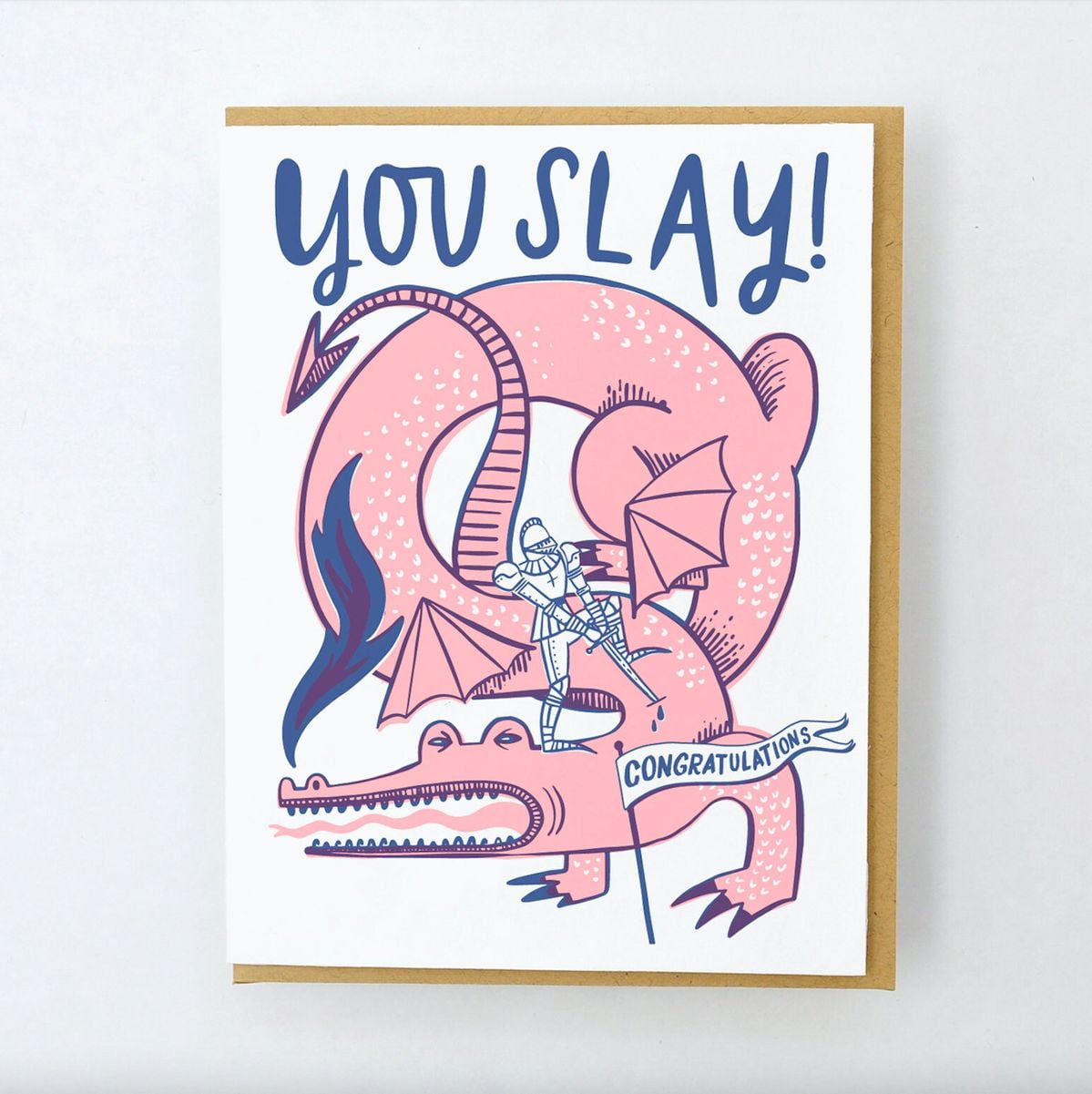 You Slay! Congratulations Card – Fun Knight and Dragon Design – Blank ...