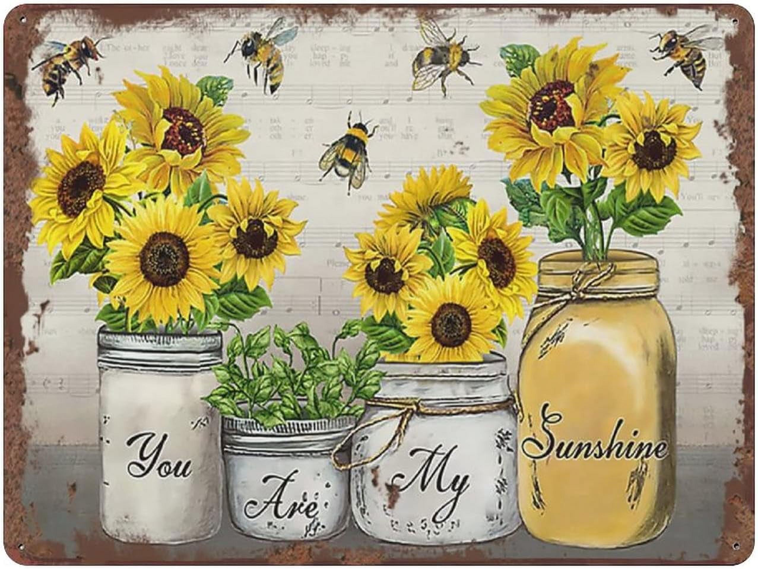 You are My Sunshine Retro Tin Sign Sunflowers Metal Signs Bee Wall Art ...