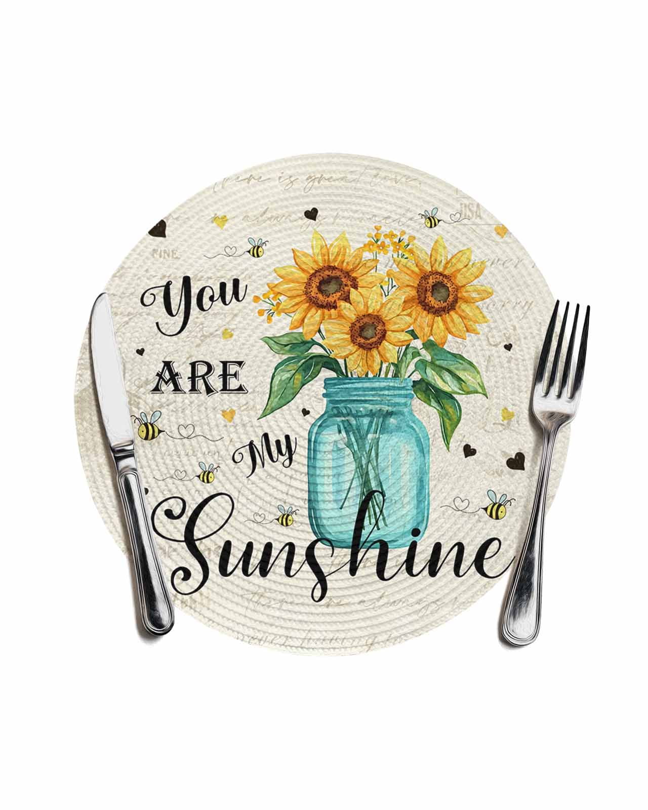 You Are My Sunshine Round Table Placemats 1 pc, Vintage Sunflower ...
